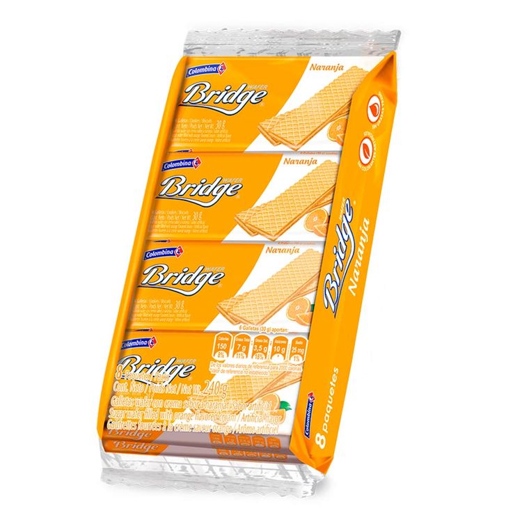 Galletas Bridge wafer naranja x8paq. x30g c-u - Tiendasmetro.co ...